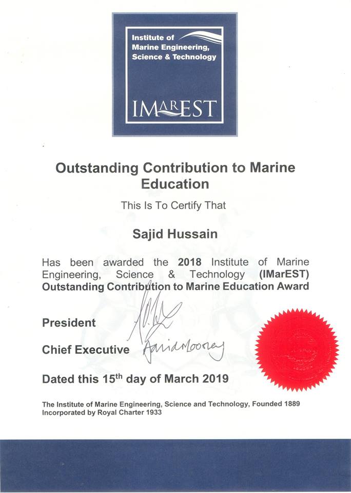 Commandant Sajid Hussain received Marine Award at London – Imarest ...